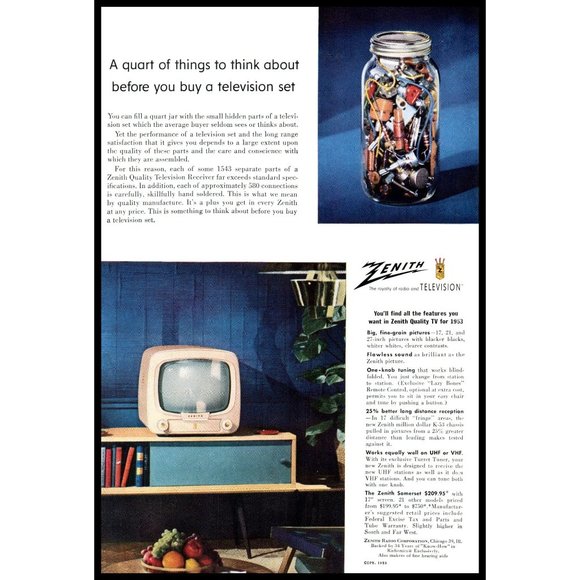 Zenith | Art | 953 Zenith Television Tv Vintage Print Ad Bakelite Mcm ...